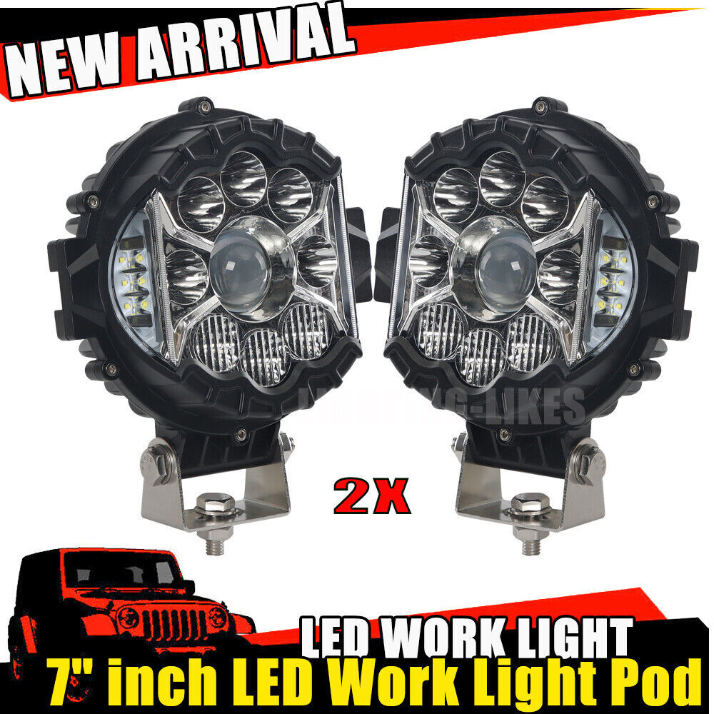 7" inch Round LED Light Pod Bar Spot Flood DRL Driving Fog ATV SUV ...