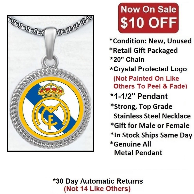 Real Madrid Soccer Futbol Link Chain Necklace And Pendant w Gift Pkg ...
