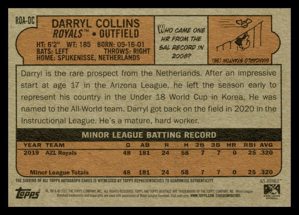 2021 Topps Heritage Minor League Darryl Collins Auto #ROA-DC | eBay
