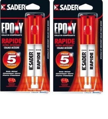 2 COLLE EPOXY SADER SERI TOUS MATERIAUX PRISE RAPIDE METAL PIERRE CUIR ...