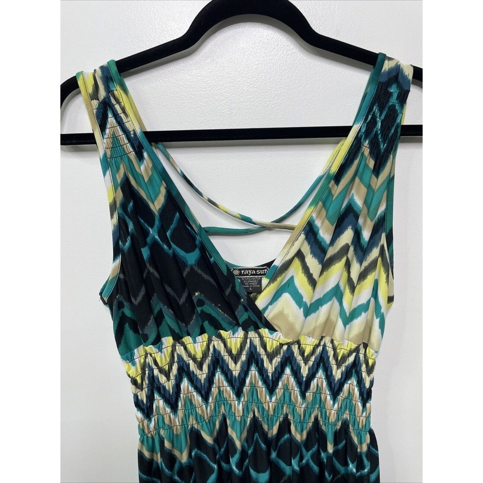 Raya Sun Vibrant Sundress Smocked Waist Surplice Geo Aztec Print Summer ...