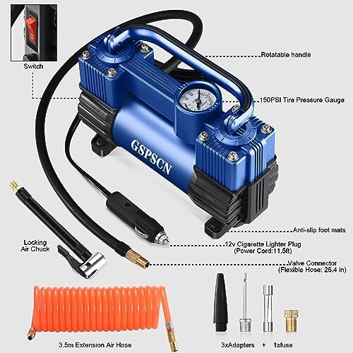 Blue Tire Inflator Heavy Duty Double Cylinders With Portable Bag Metal ...