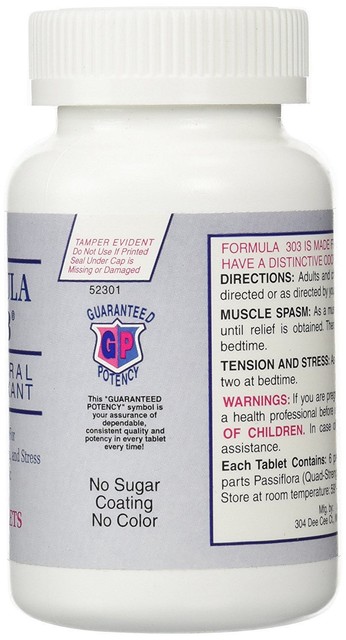 Dee Cee Laboratories Formula 303 Natural Muscle Relaxant Tablets - 90 ...