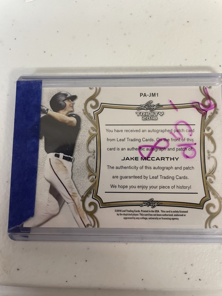 2018 Leaf Trinity 3 Color Jake McCarthy Auto Autograph Patch RC ...