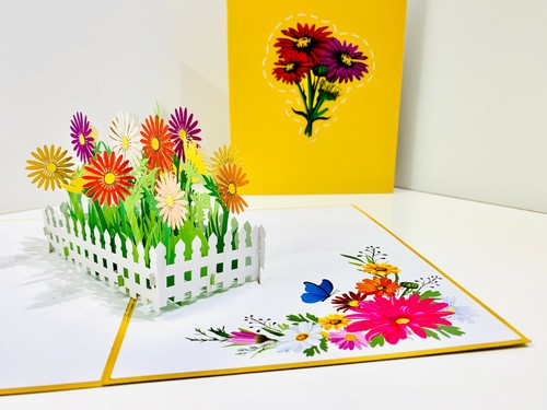 Origami Pop Cards Colourful Daisy Garden. 3D Pop Up Greeting Card ...