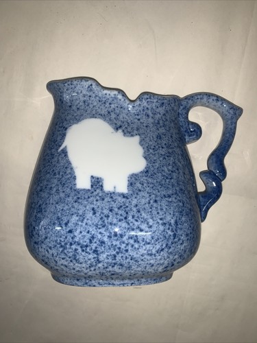Calico China Blue Sponge Ware Pig Silhouette Ironstone Handle Pitcher ...