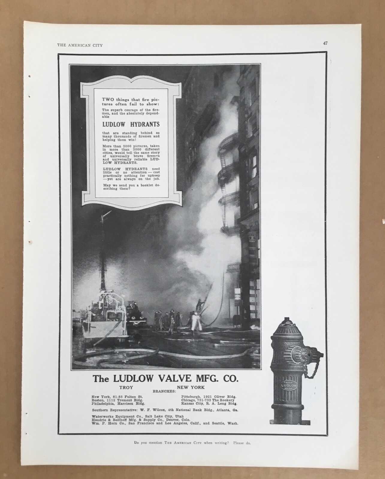 Ludlow Valve Co. 1928 orig vintage print ad 1920s art retro illus fire ...