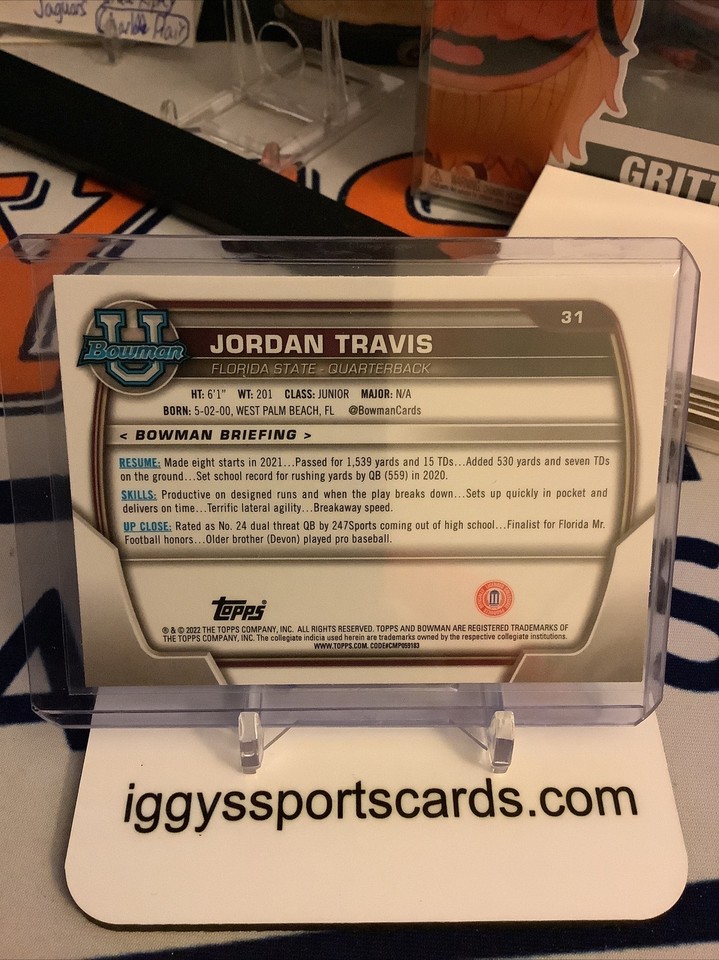 Jordan Travis 2022 Bowman Chrome University Football Florida State | eBay
