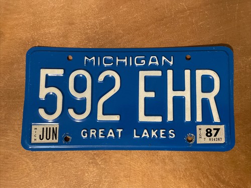 1987 Michigan License Plate Great Lakes Blue # 592 EHR | eBay