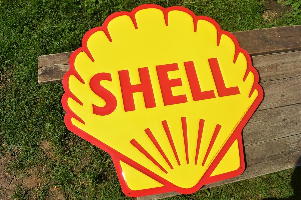 Shell Pecten Embossed Tin Metal Sign - Motor Oil & Gasoline - Gas ...