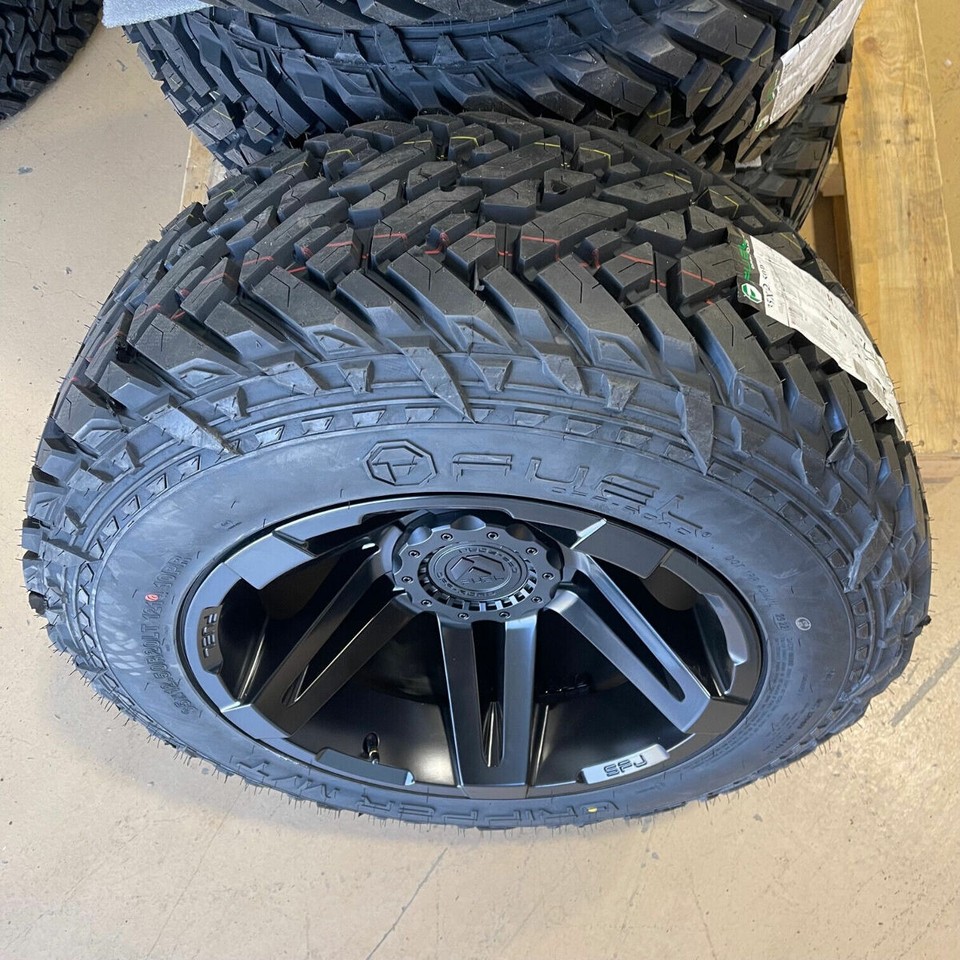 20X12 Fuel D763 SFJ Black Wheels Rims 35" MT Tires 5x5 Jeep Wrangler JK ...