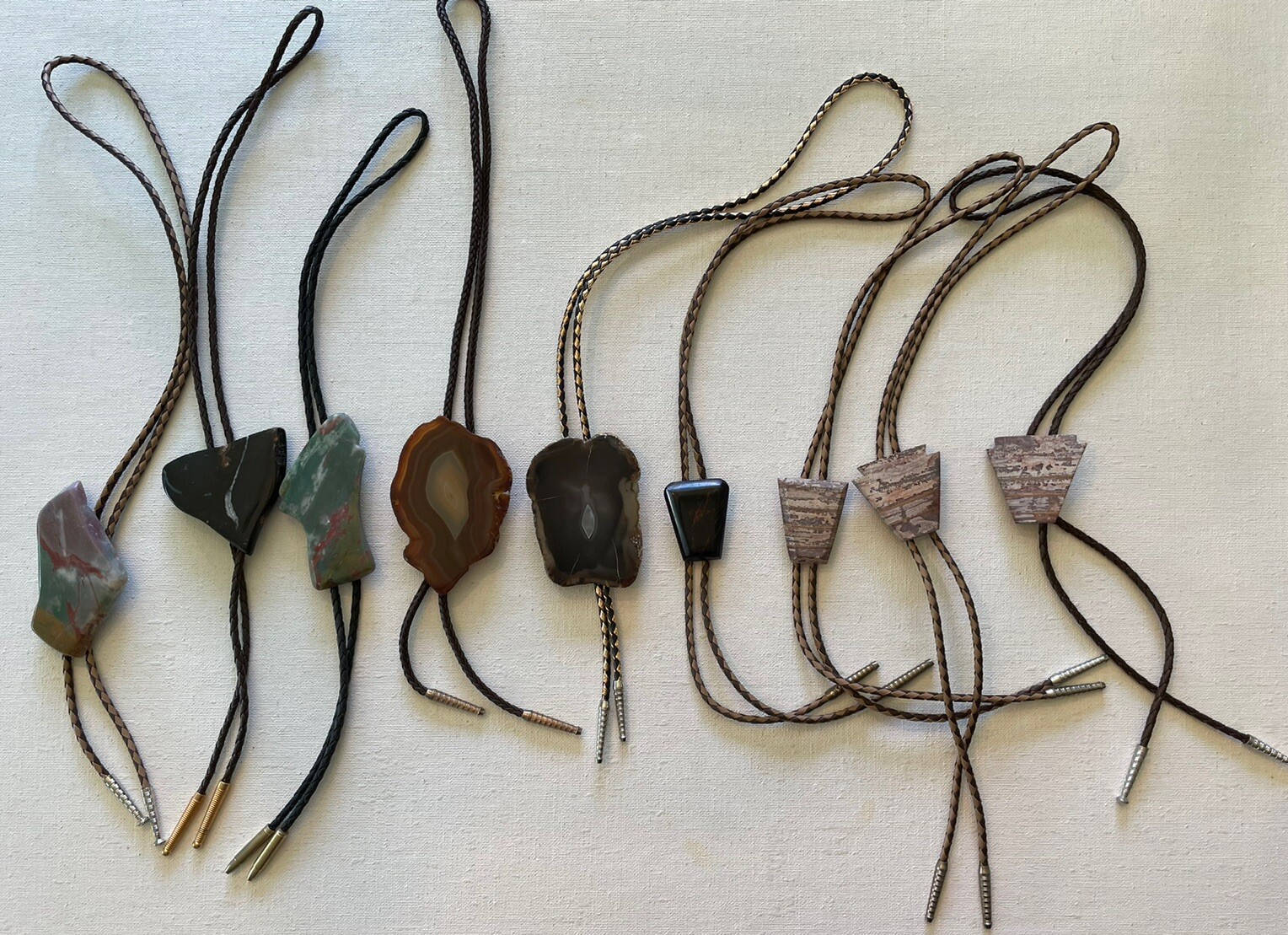 9 Natural Stone Bolo Ties-Neckties-Excellent Conditi… - Gem