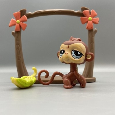 Authentic LPS Littlest Pet Shop Brown Monkey Blue Eyes WIth Banana ...