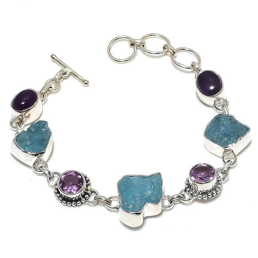Aquamarine Gemstone 925 Sterling Silver Engagement Chain Boho Bracelet ...