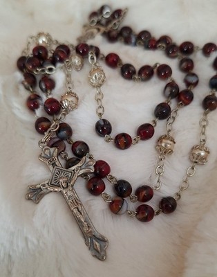 Vintage Crucifix Cross INRI Italy Glass Beaded Rosary Religious Jesus ...