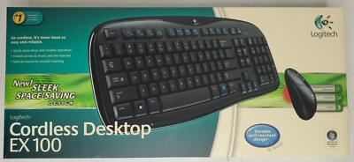 Logitech EX100 Cordless Keyboard and Optical Mouse with Receiver No Batteries | eBay