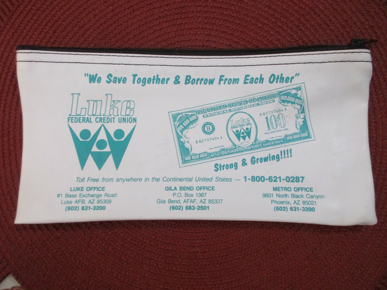 Collectible Luke Federal Credit Union Vinyl Money Deposit Bank Zipper ...