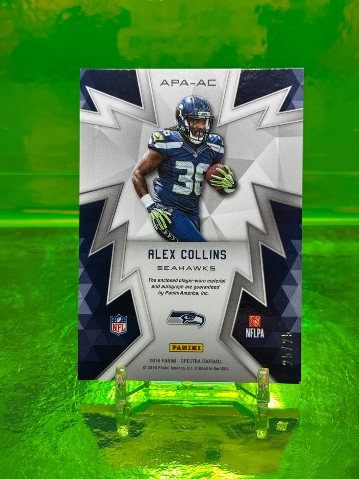 #25/25 2016 AUTO Patch RC Alex Collins NEON GREEN INK Spectra Aspiring ...