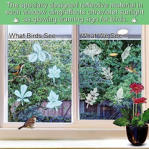 20 Large Window Clings Leaf Shaped Bird Alert Window Decals Prevent ...
