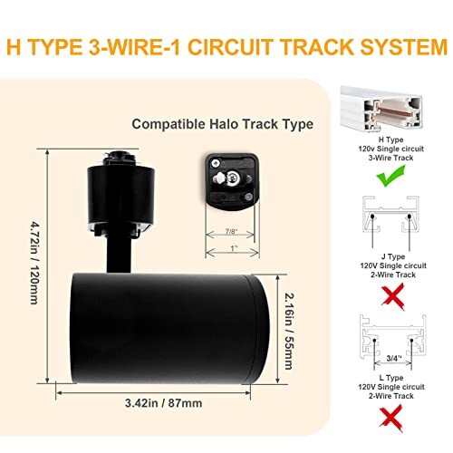 7W 3000K LED H Type Track Lighting Heads Dimmable 3 Wire Track 12 PACK ...
