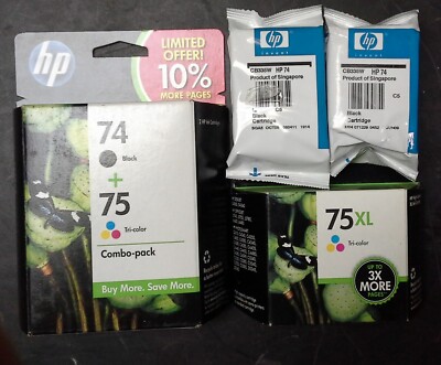 Lot of (4) HP 74 Black & 75XL Color Ink Cartridges | eBay