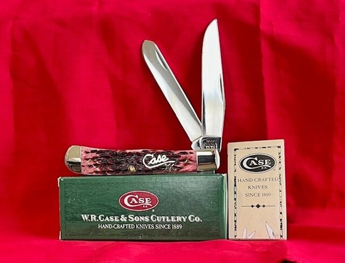 2001 WR Case Silver Script Cranberry Bone Trapper Knife w/2 blades ...