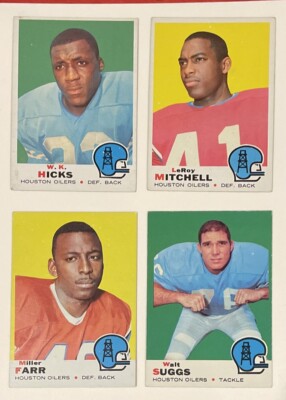 Lot of 4 1961 TOPPS Houston Oilers Cards: Hicks, Mitchell, Farr, Suggs ...