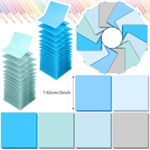 24 Pack Pop Up Sticky Notes 3 x 3 Refills 1200 Sheets Colored Blue ...