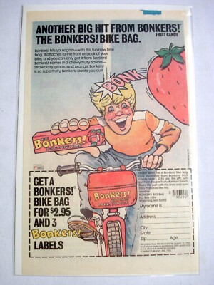 1985 Color Ad Bonkers Strawberry Fruit Candy, Bonkers! Bike Bag | eBay