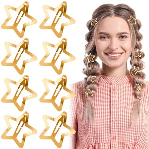 8PCS 1inch Gold Star Hair Clips Metal Star Snap Barrettes Non Slip Cute ...