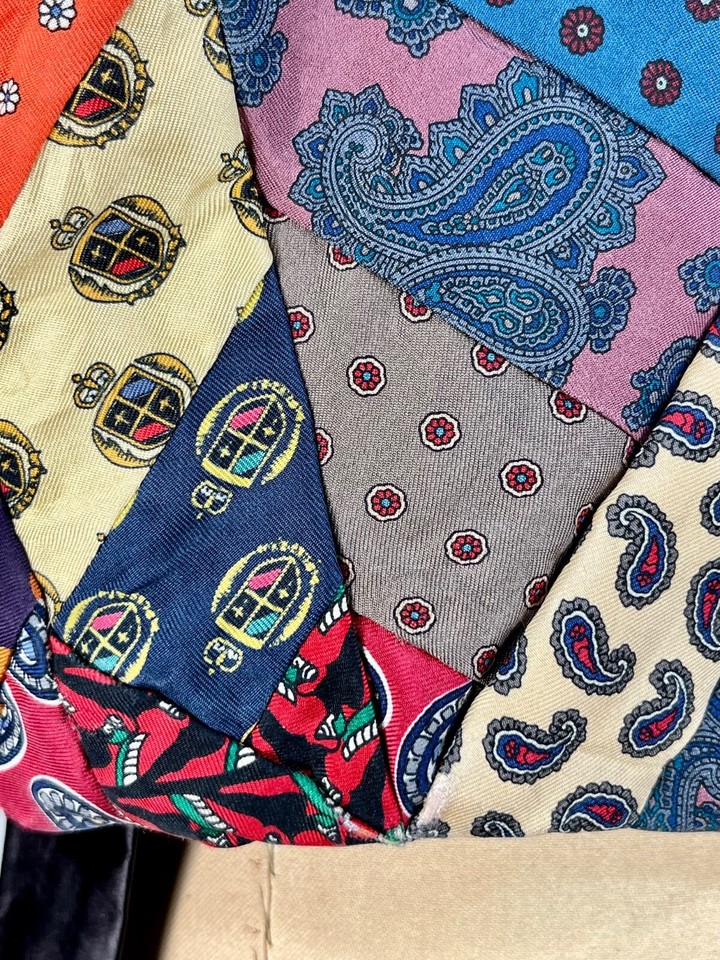 Vintage ONE-OF-A-KIND quilted silk neckties reversible Mens vest w ...