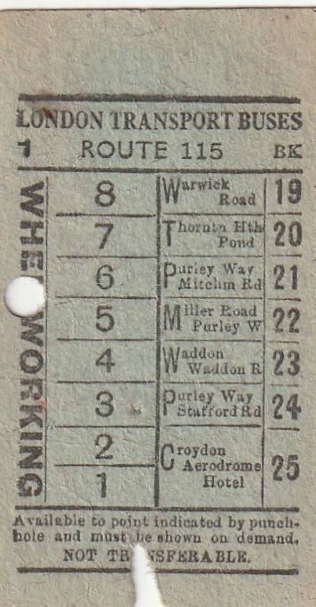 Bell Punch Ticket. London Transport Buses. Route 115, Fare 4d. | eBay UK