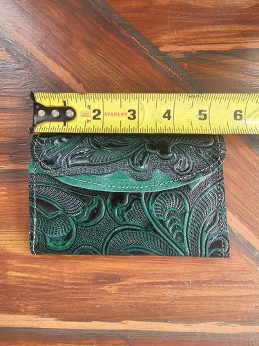 Western Boho Handmade Mexico Hand Tooled Leather Green 5.25" Wallet ...