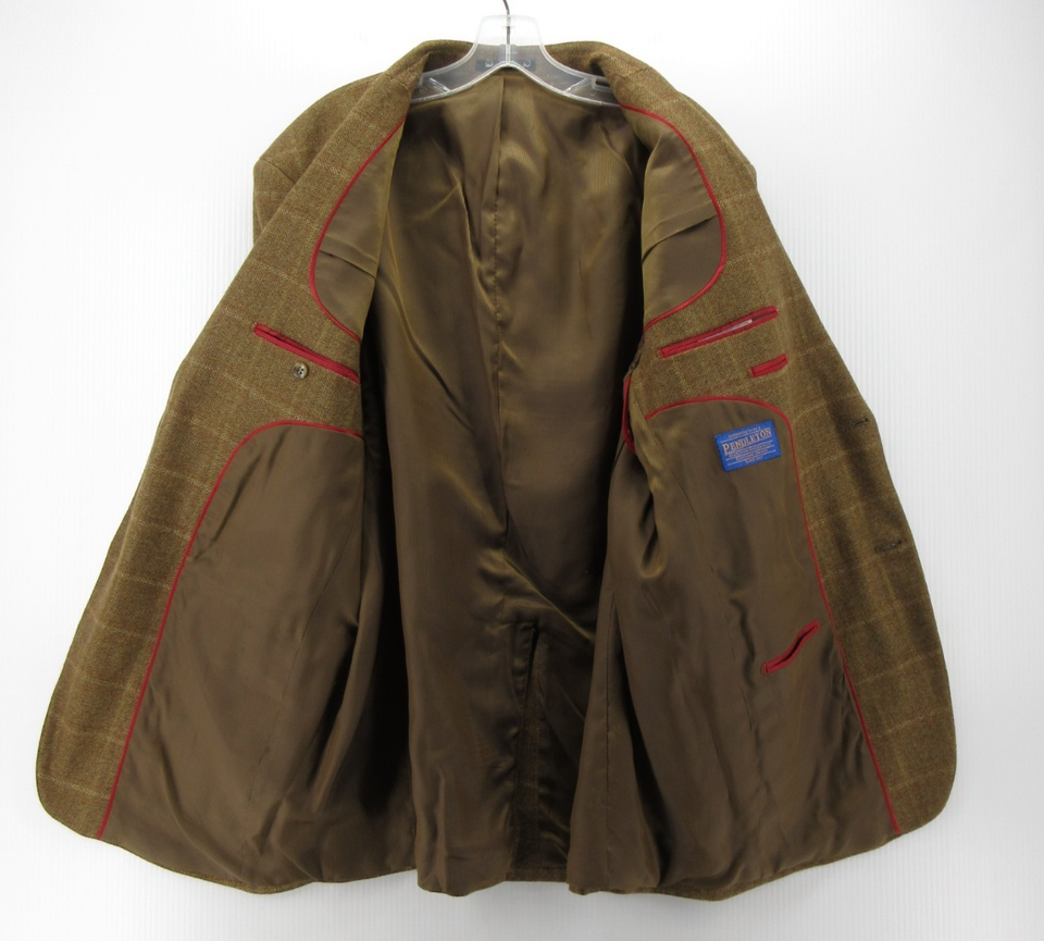 Pendleton Sport Coat Men 46 Brown Blazer Wool Tweed Windowpane Check ...
