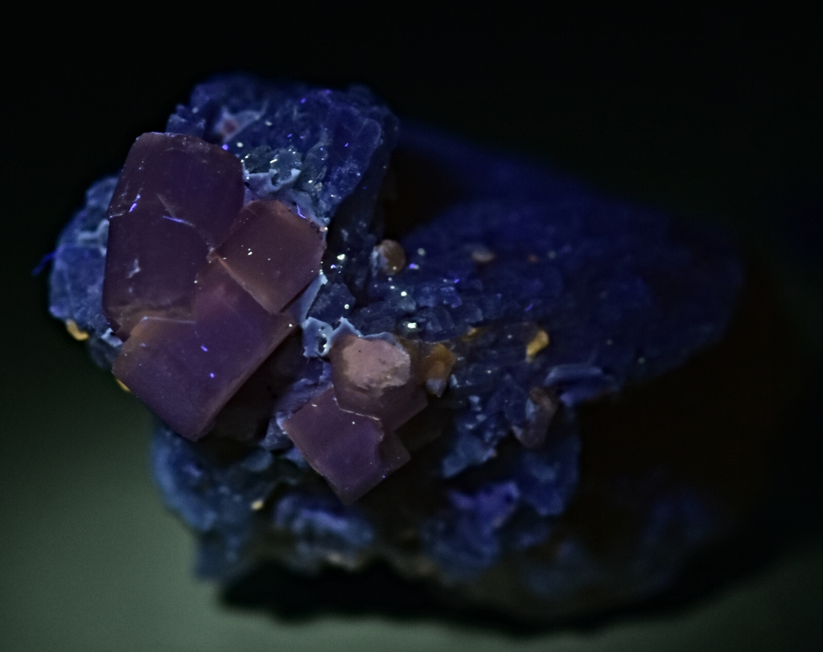 69 Carat Fluorescent Purple Apatite Crystals With Tourmaline On Albite ...