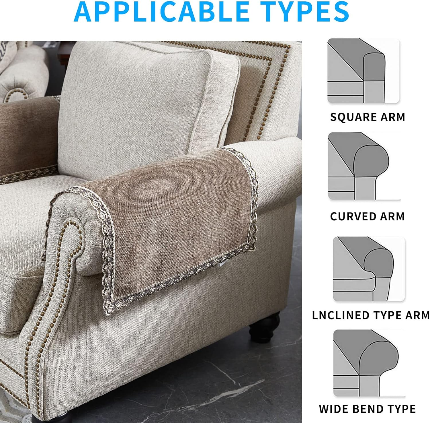 Couch Arm Covers,Non-Slip Lace Sofa Arm Covers Set of 2 Washable Sofa ...