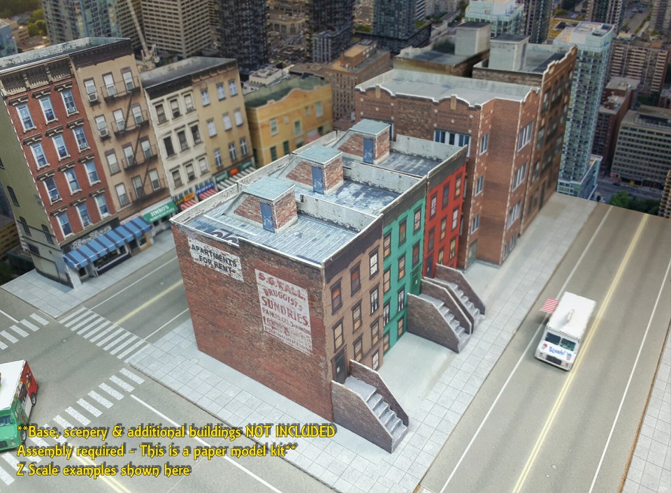 N Scale Buildings - 3 Row Houses - PRE-CUT Cardstock (PAPER) Kit RWHN1 ...