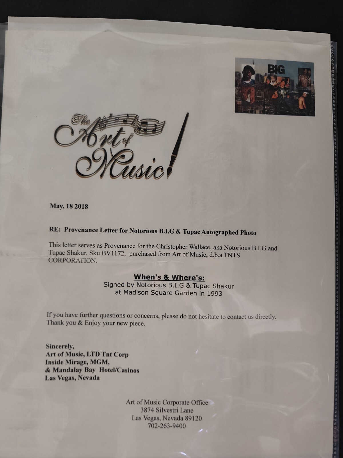 Tupac & Notorious BIG Autographed Framed Photo With Cert. Of ...