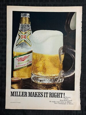 1970 MILLER HIGH LIFE 8x11" Print Ad FN 6.0 Miller Makes it Right! | eBay