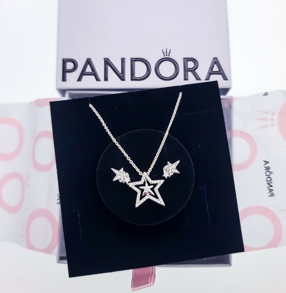 NEW 100% Authentic PANDORA Sparkling Pavé Star Necklace Stud Earring ...