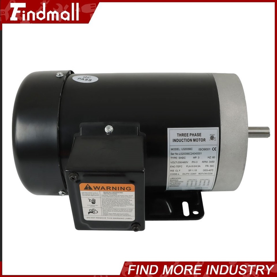 General Purpose Electric Motor 3HP 56C Frame 3450 RPM TEFC 230/460V 3 ...