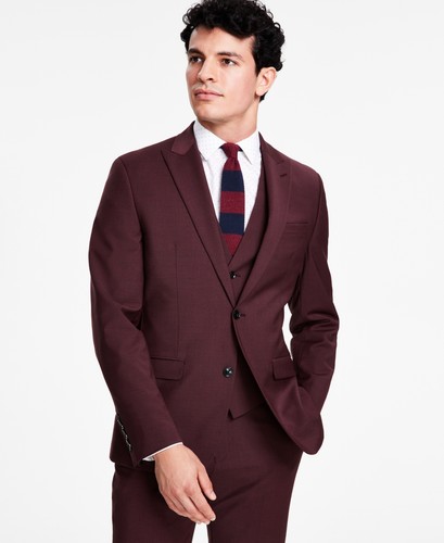 Bar III Mens Slim fit Suit Jacket Blazer 40 L Burgundy Red Solid | eBay