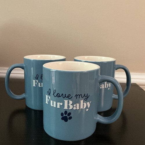 STONEWARE BLUE COFFFEE/TEA CUPS I LOVE MY FUR BABY | eBay