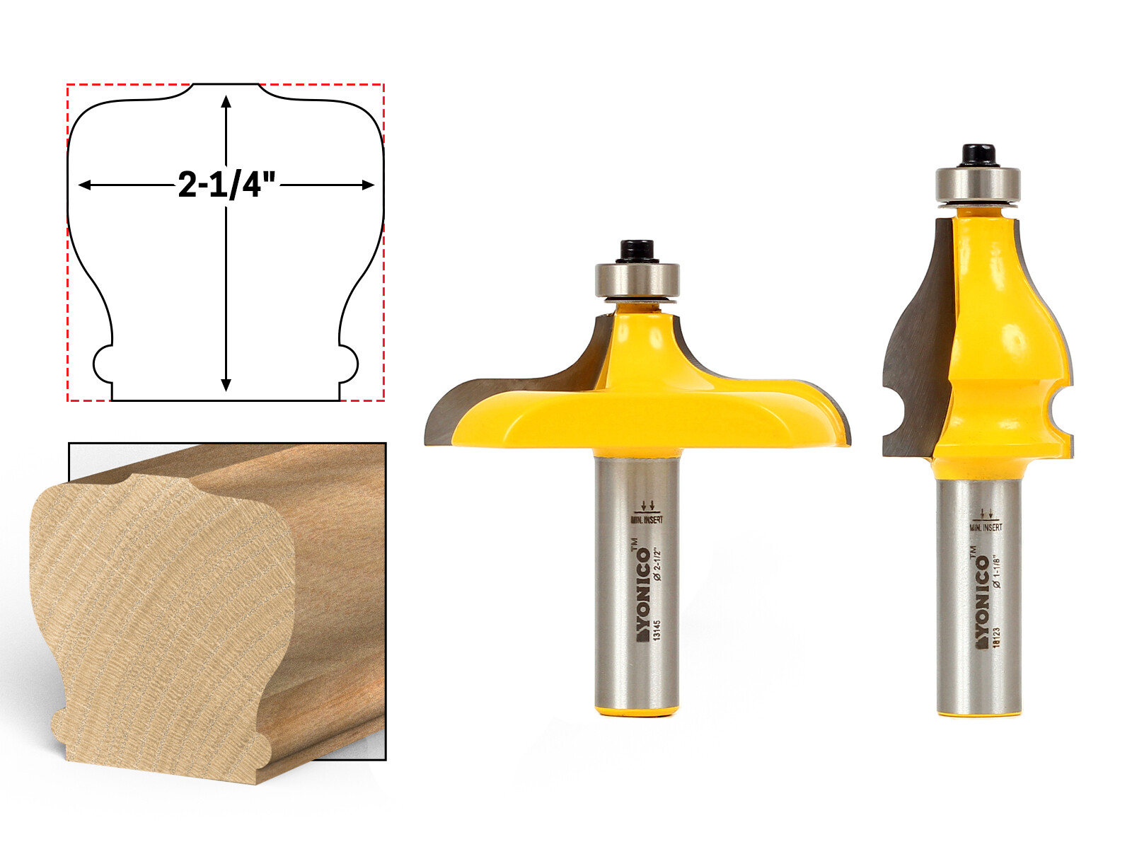 Traditional & Beaded 2 Bit Handrail Router Bit Set - 1/2" Shank ...