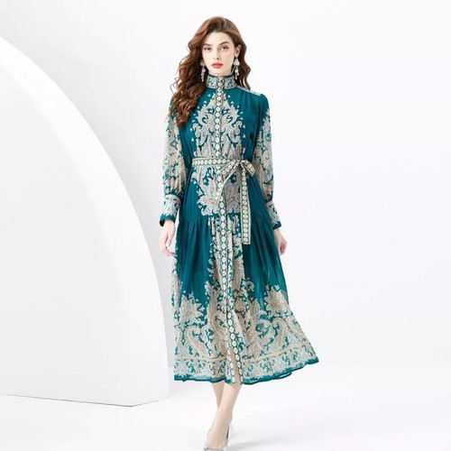 Robe Longue Robe Élégant Bohoo Doux Vert Coloré Ceinture Gipsy 04914 | eBay