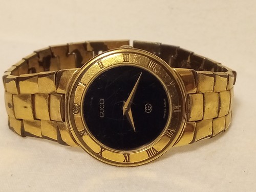 Vintage Gucci Watch 3000L Gold Plated Black Dial Women Swiss Quartz ...