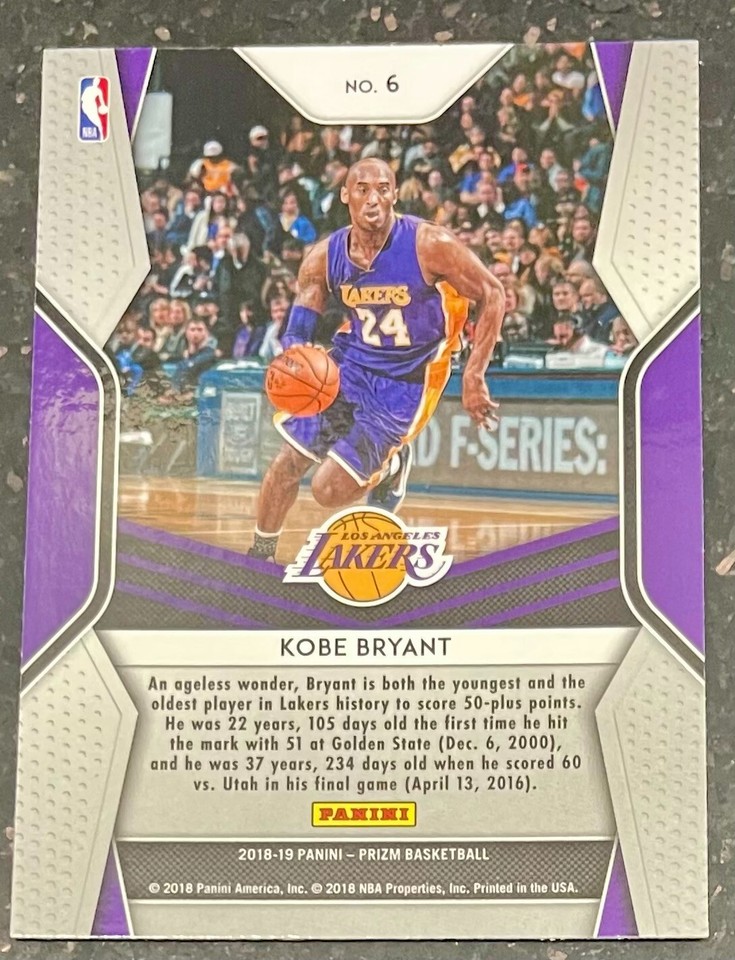 Kobe Bryant - 2018-19 Panini Prizm Insert Dominance Card #6 MVP HOF LA ...