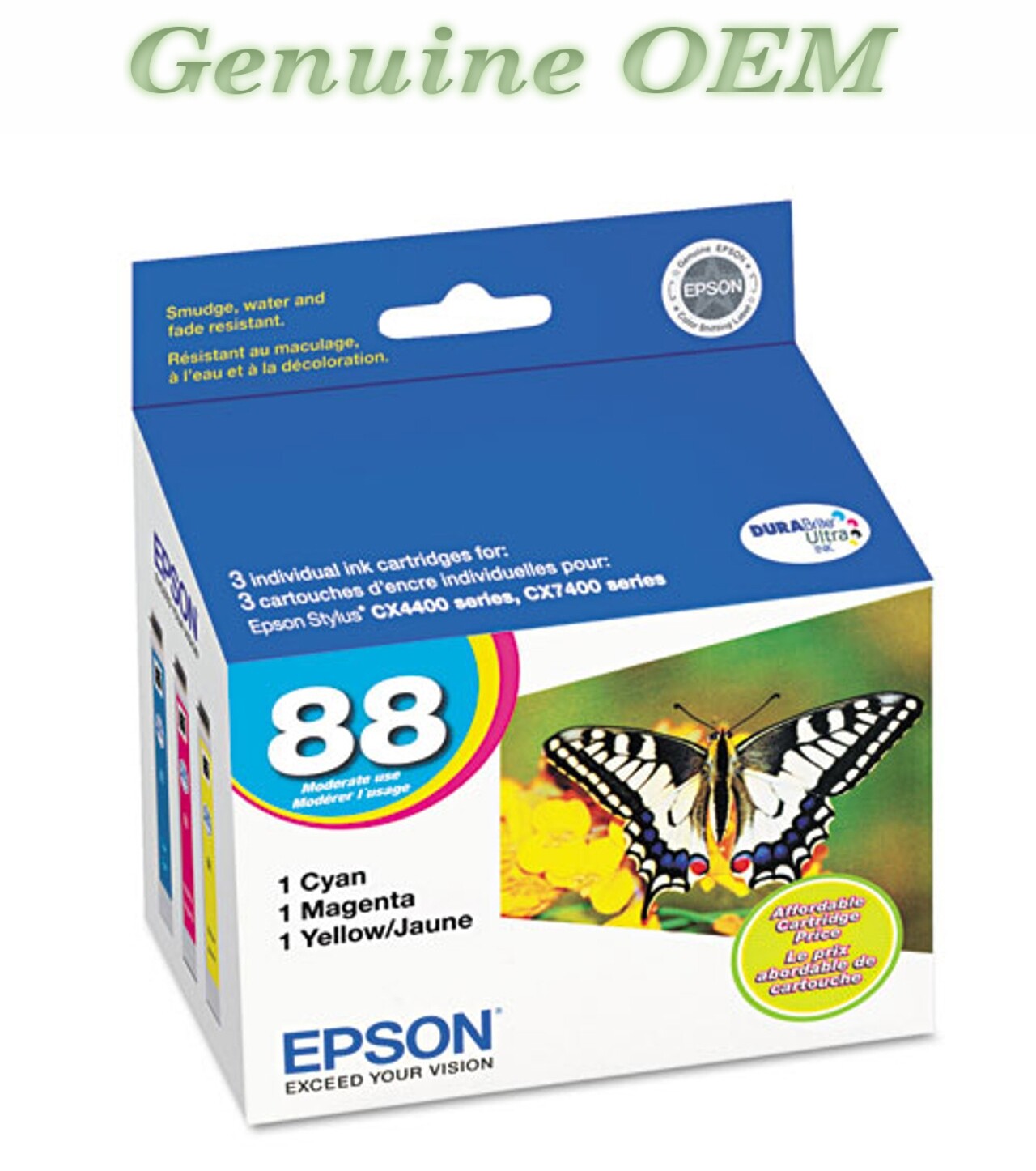 T088520-S Original OEM Epson 88 Ink Cartridge, CMY 3Pk Genuine Sealed ...