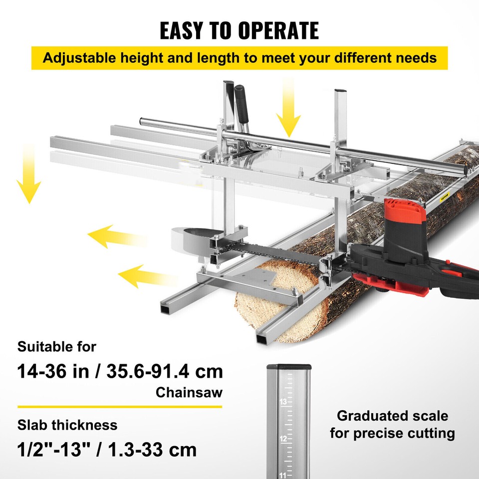 Portable Chainsaw Mill Aluminum Steel Planking Lumber+9FT Rail Mill ...