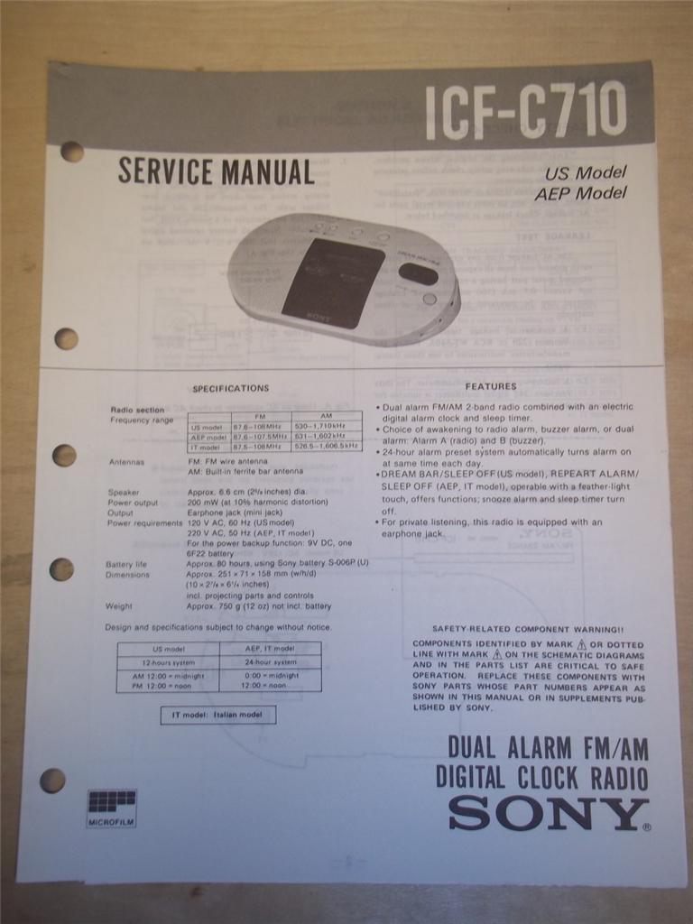 Sony Service Manual~ICF-C710 Clock Radio~Original~Repair | eBay